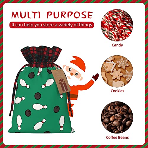 Christmas Drawstring Gift Bags Bowling-Pins-Ball Buffalo Plaid Drawstring Bag Party Favors Bags