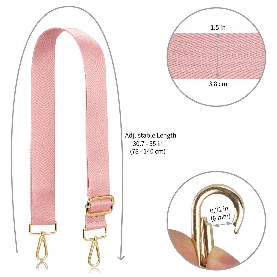 Allzedream Wide Purse Strap Replacement Crossbody Shoulder Bag Adjustable (Pink)