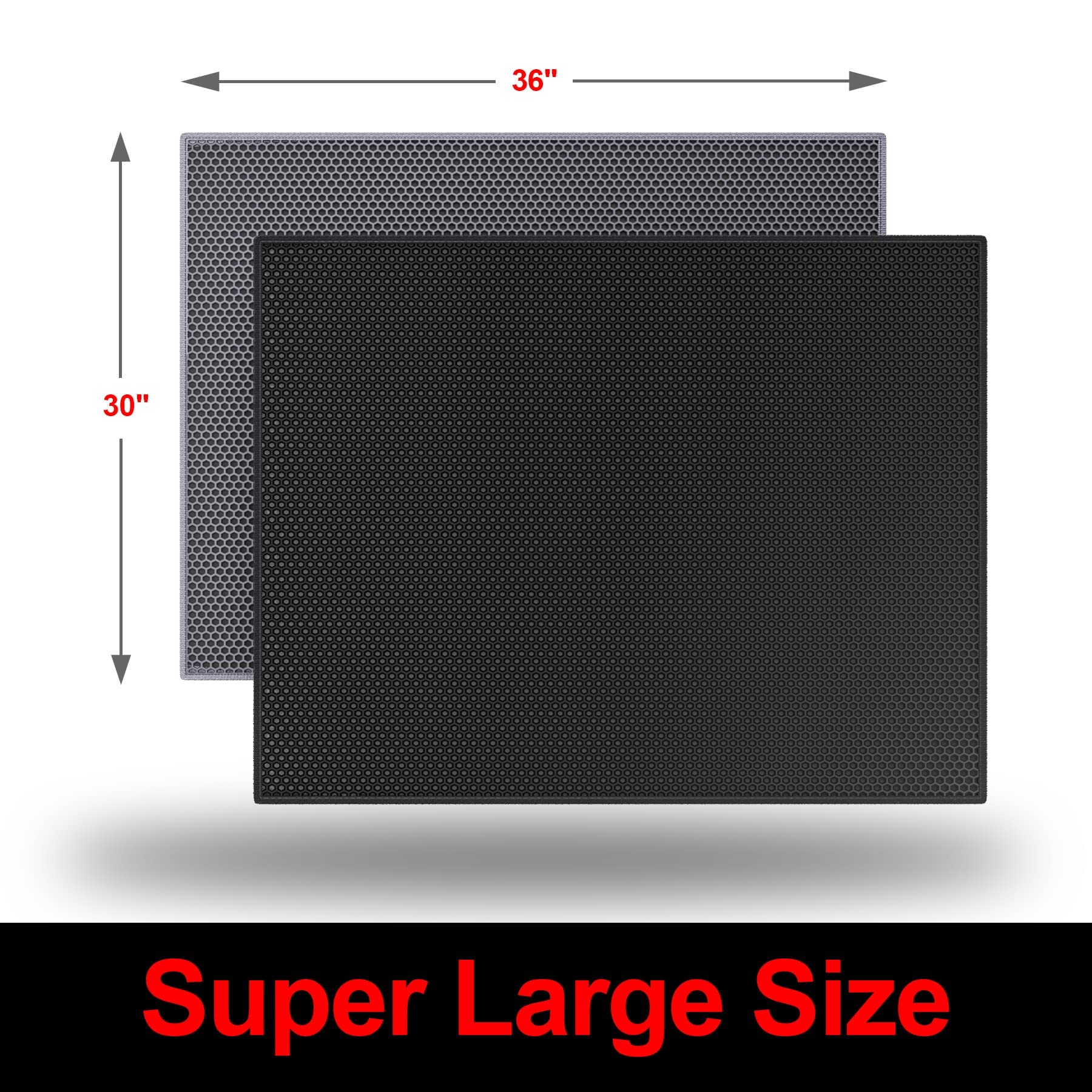 Waretary Cat Litter Box Mat: 36"x 30" Waterproof Kitty Cat Litter Trapping Mat, Easy-clean Double-layer Scatter Control Pad Rug (Black)