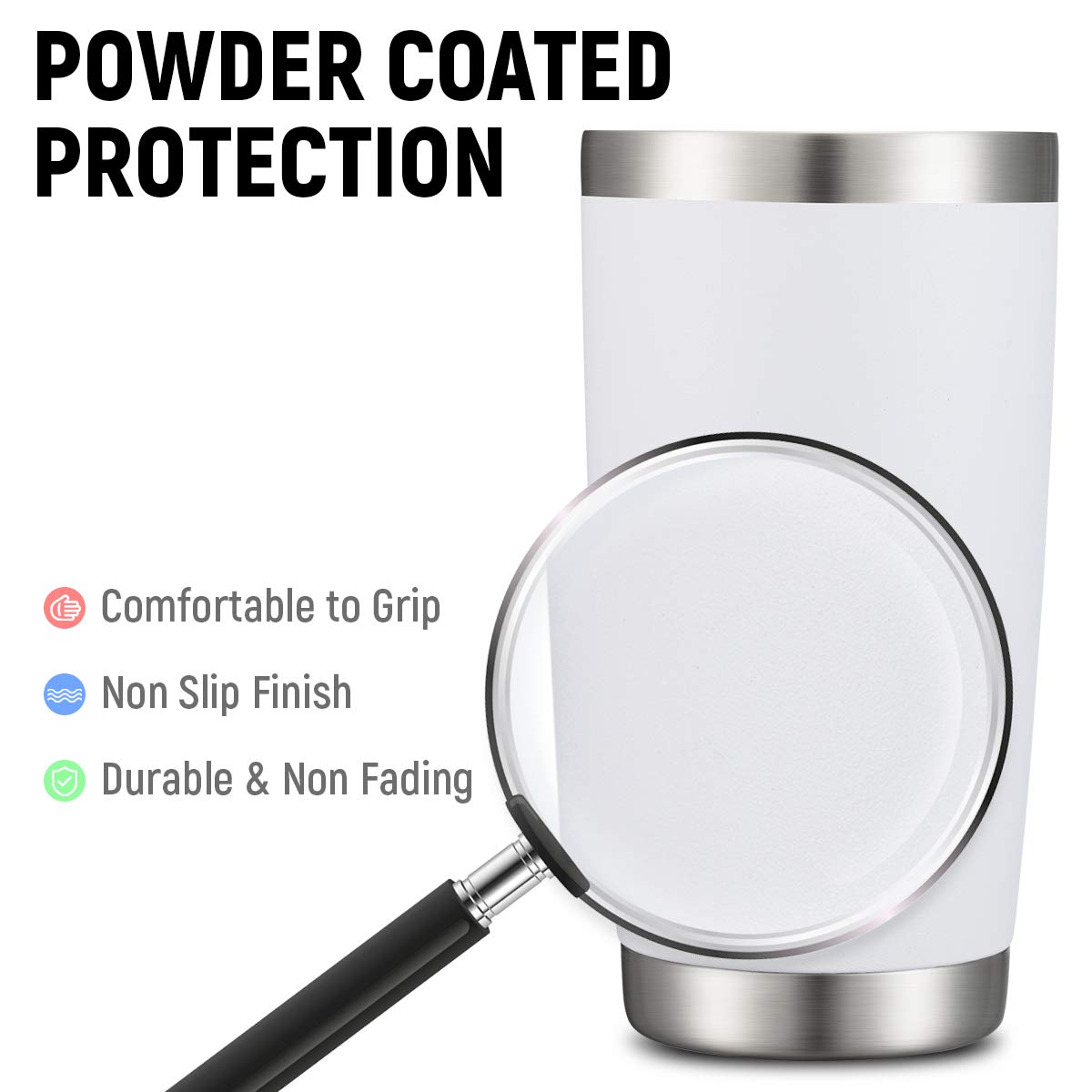 COMOOO 20oz White Tumbler Bulk with Straw Stainless Steel Insulated Coffee Tumbler Cups Double Wall Vacuum Travel Coffee Mug with Splash Proof Sliding Lid for Hot Cold Drinks (White, 4 Pack)