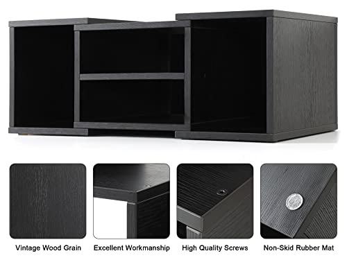GICLAIN Printer Stand with 2 Tier Storage Shelves, Adjustable Desktop Printer Shelf with 4 Compartments, Paper and File Storage Rack, Multi-Purpose Desk Organizers for Home and Office, Black