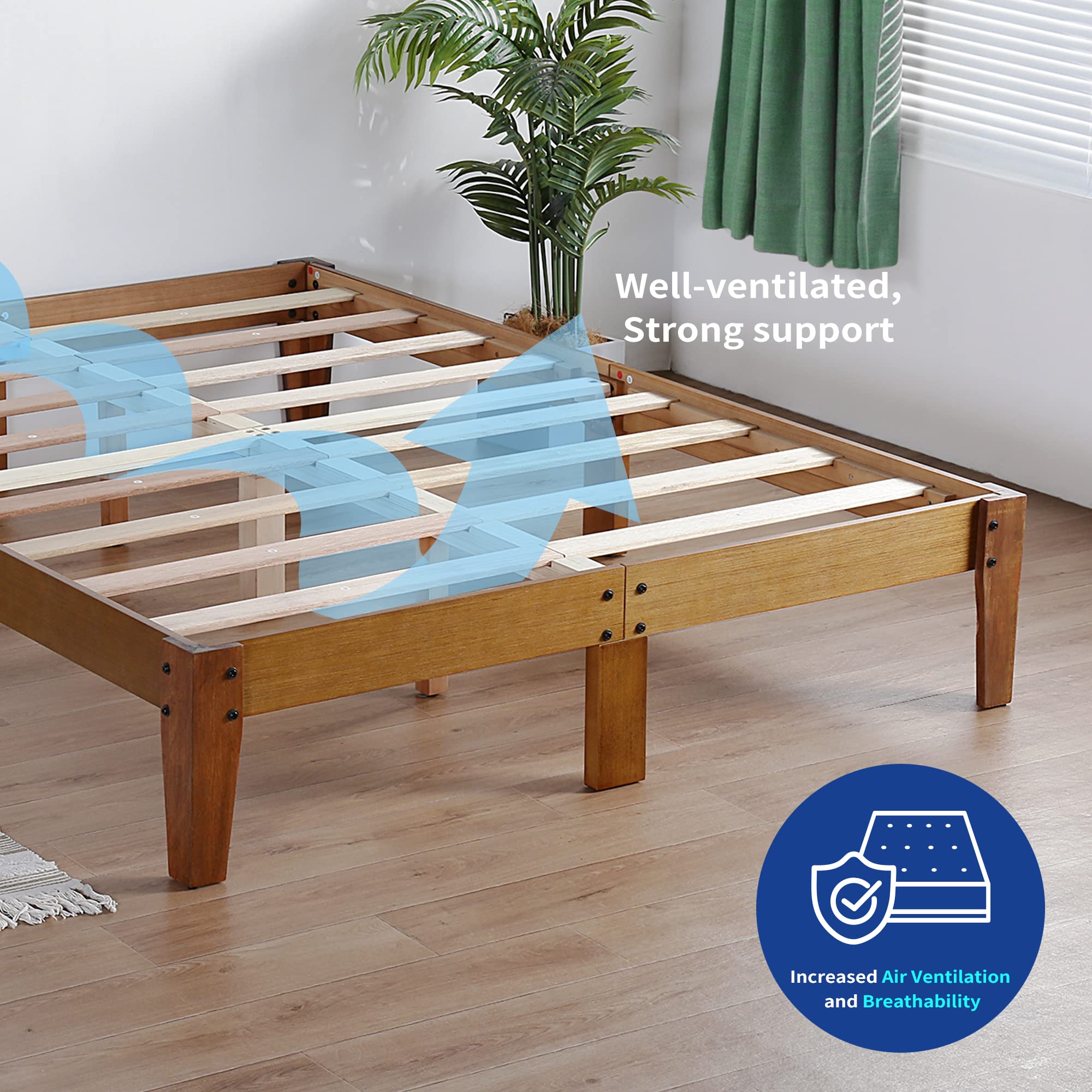 Olee Sleep 14Inch Smart Wood Platform Bed Frame Queen Natural
