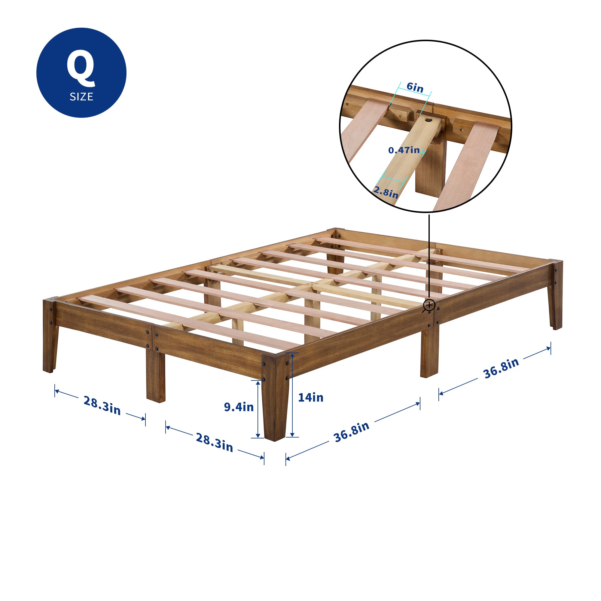 Olee Sleep 14Inch Smart Wood Platform Bed Frame Queen Natural