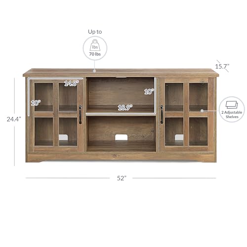 BELLEZE Modern 52 Inch Traditional TV Stand & Media Entertainment Center Console Table for TVs up to 55 Inch or Sideboard Buffet with Wood Glass Storage Cabinets - Cori (Rustic Oak)