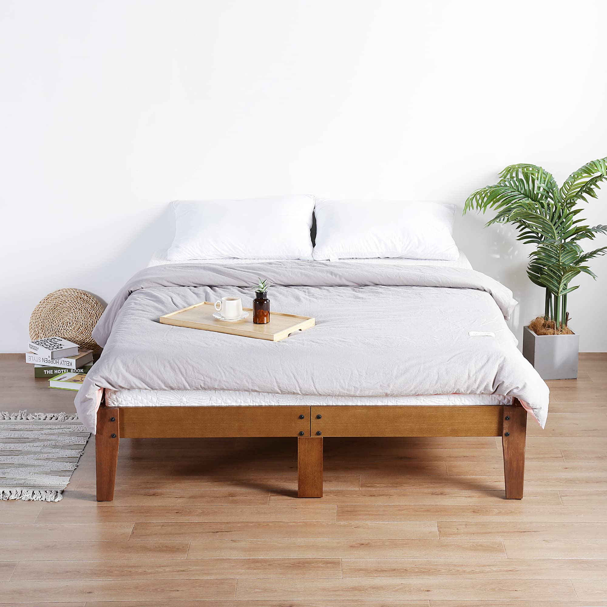 Olee Sleep 14Inch Smart Wood Platform Bed Frame Queen Natural
