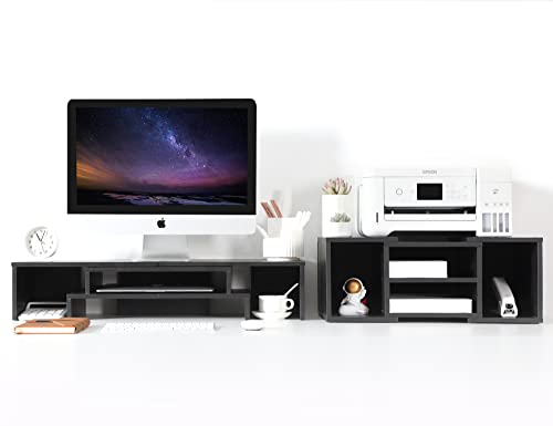 GICLAIN Printer Stand with 2 Tier Storage Shelves, Adjustable Desktop Printer Shelf with 4 Compartments, Paper and File Storage Rack, Multi-Purpose Desk Organizers for Home and Office, Black
