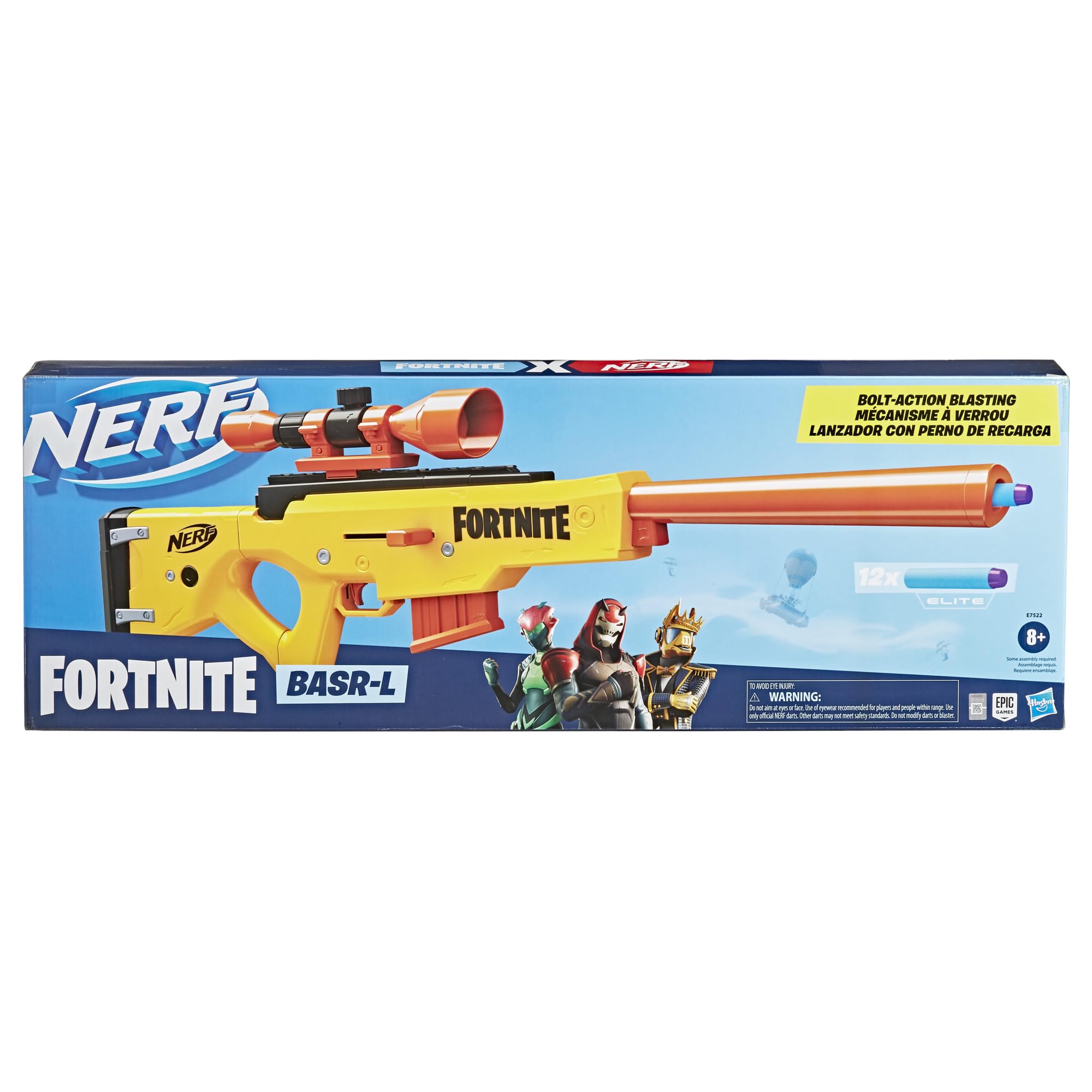 Nerf Fortnite BASR-L Bolt Action, Clip Fed Blaster - Includes Removable Scope, 6-Dart Clip and 12 Official Elite Darts