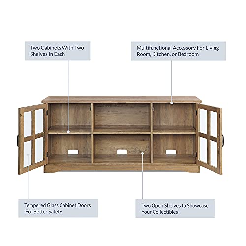 BELLEZE Modern 52 Inch Traditional TV Stand & Media Entertainment Center Console Table for TVs up to 55 Inch or Sideboard Buffet with Wood Glass Storage Cabinets - Cori (Rustic Oak)