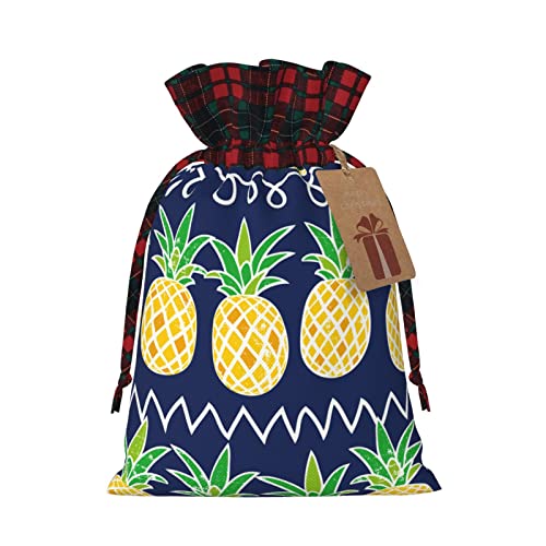 Christmas Drawstring Gift Bags Pineapple-Navy-Pattern Buffalo Plaid Drawstring Bag Party Favors Bags