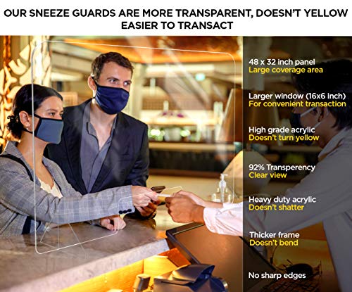 flybold Sneeze Guard for Desk Plexiglass Sheet - Barrier for Counter Acrylic Desk Divider - 92% Transparency Anti Fade Plastic Protective Shields for Office Furniture Partitions 48" X 32"
