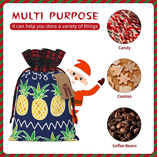 Christmas Drawstring Gift Bags Pineapple-Navy-Pattern Buffalo Plaid Drawstring Bag Party Favors Bags