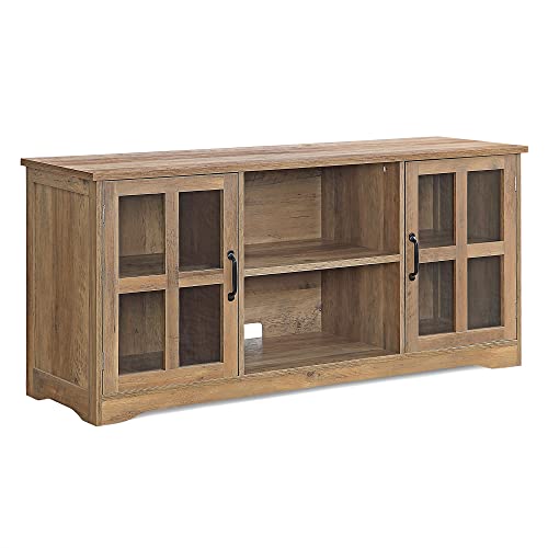 BELLEZE Modern 52 Inch Traditional TV Stand & Media Entertainment Center Console Table for TVs up to 55 Inch or Sideboard Buffet with Wood Glass Storage Cabinets - Cori (Rustic Oak)