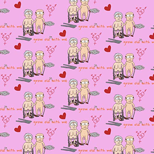 Reversible Gift Wrapping Paper - Rolled 5 Sheets -Naughty Old Couple(33" X 17" Each Sheet) - Inclueds Ribbon and Double-sided Tape - Unique Design for Anniversary Birthdays Valentine's Day and Party