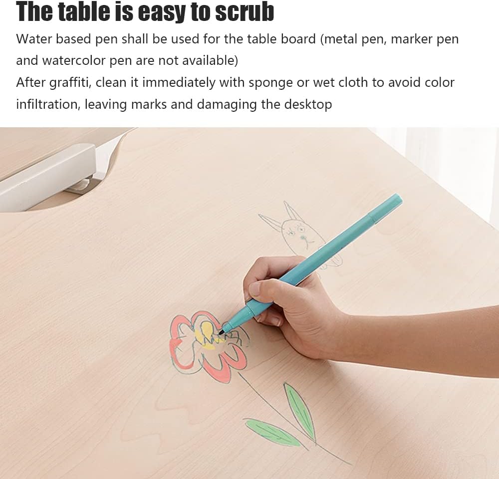 FCD Kids Desk, Wood Adjustable Height Ergomonoic Children Study Writing Reading Desk with Tiltable Desktop, Tablet Stand and Storage Drawers (Pink, Chair is not Included)