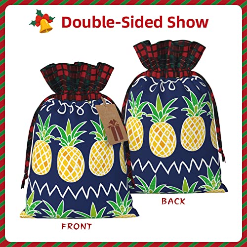 Christmas Drawstring Gift Bags Pineapple-Navy-Pattern Buffalo Plaid Drawstring Bag Party Favors Bags