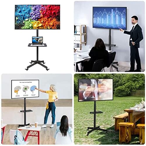 Mobile TV Stand on Wheels for 23-60" LCD LED Flat/Curved Panel Screen TVs, Adjustable Shelves Reclining TV Cart Max VESA 400x400 Portable TV Stand with Tray Rolling Floor TV Stand