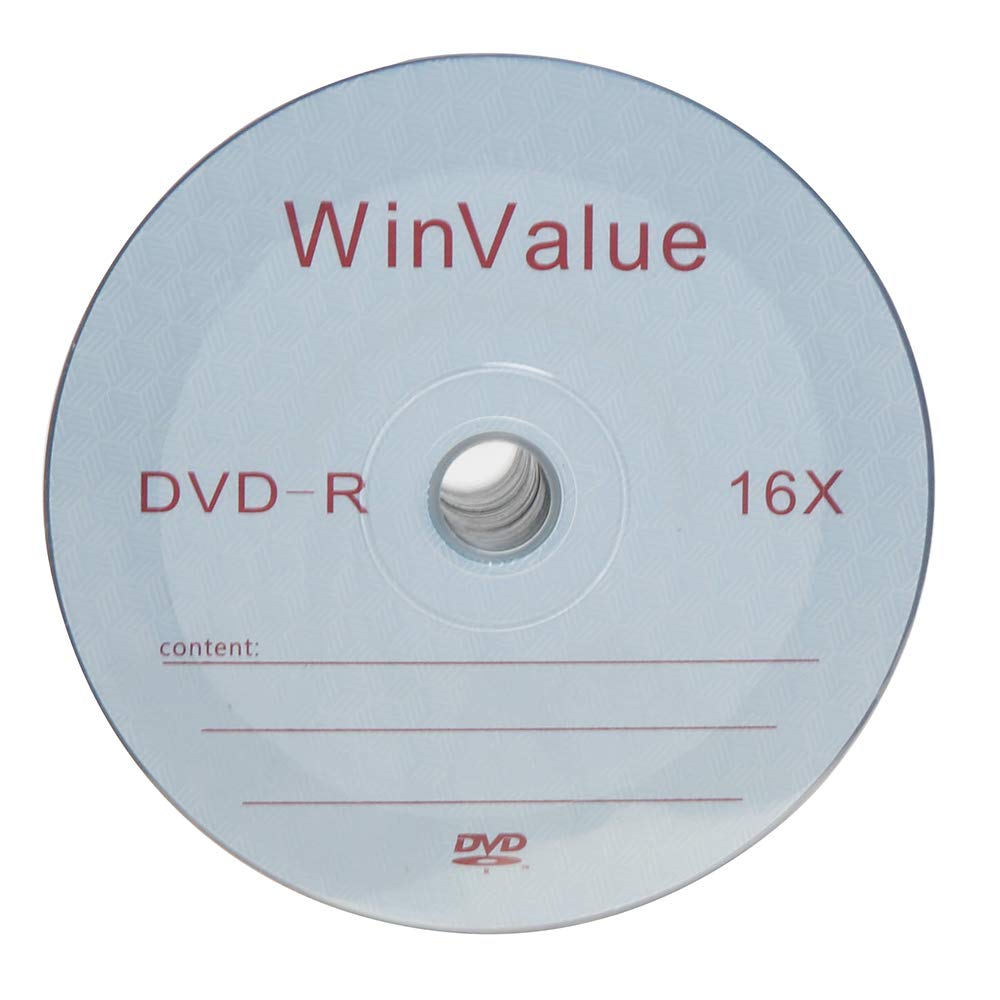 Winvalue DVD-R Discs 50 Pack 16x 4.7GB/120 Minute Blank Data Recordable Media - 50-Pack Shrink Wrap NO Spindle NO Cake Box Package