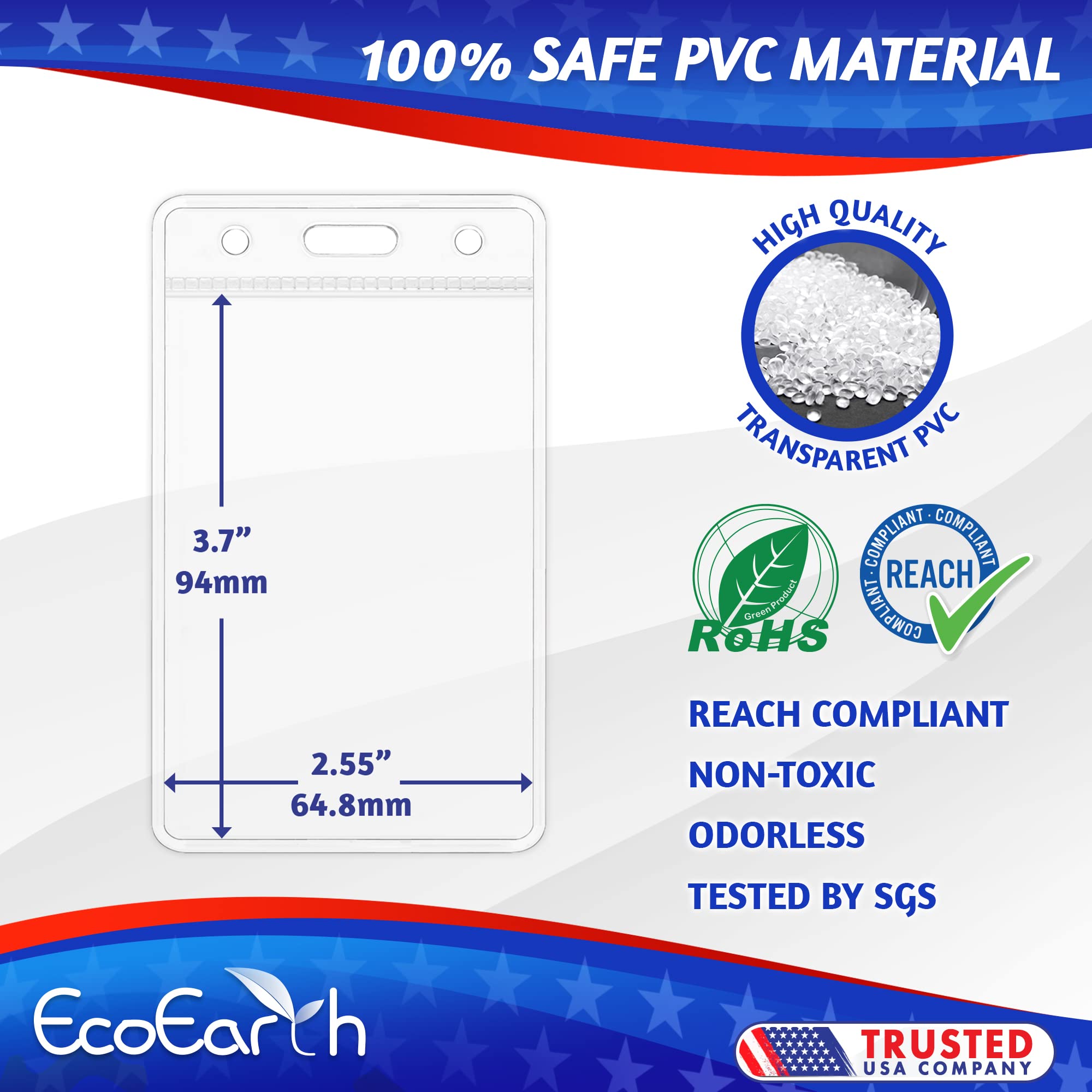 EcoEarth Vertical No Zipper ID Name Badge Holder with Soft Edge (Clear, 2.25x3.5 Inch, Bulk 100 Pack), Quick Loading Plastic Card Pouch, Nametag Sleeves