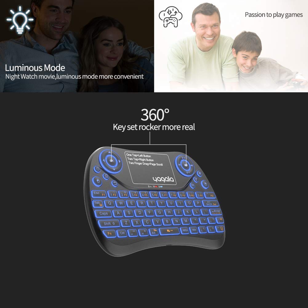 Sidiwen Backlit Mini Wireless Keyboard with Touchpad and Mouse, 2.4GHz Rechargeable, Remote Control with QWERTY Keypad for Android TV Box, iPTV, Xbox, TV, Projector, Raspberry pi, USB Devices, etc