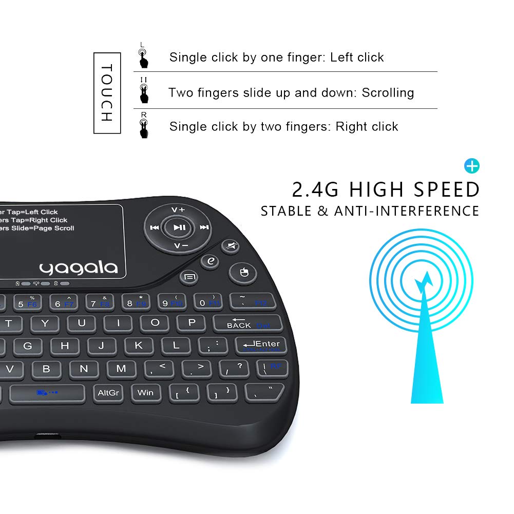Sidiwen Backlit Mini Wireless Keyboard with Touchpad and Mouse, 2.4GHz Rechargeable, Remote Control with QWERTY Keypad for Android TV Box, iPTV, Xbox, TV, Projector, Raspberry pi, USB Devices, etc