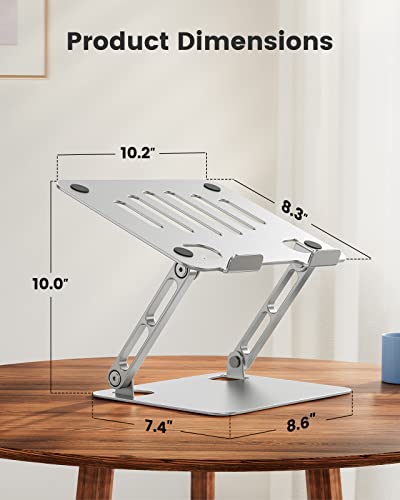 HUANUO Adjustable Laptop Stand, Aluminum Laptop Riser, Ergonomic Laptop Stand for Desk, Notebook Computer Stand Holder Compatible with 10-17β Laptops, Silver, HNLS07S