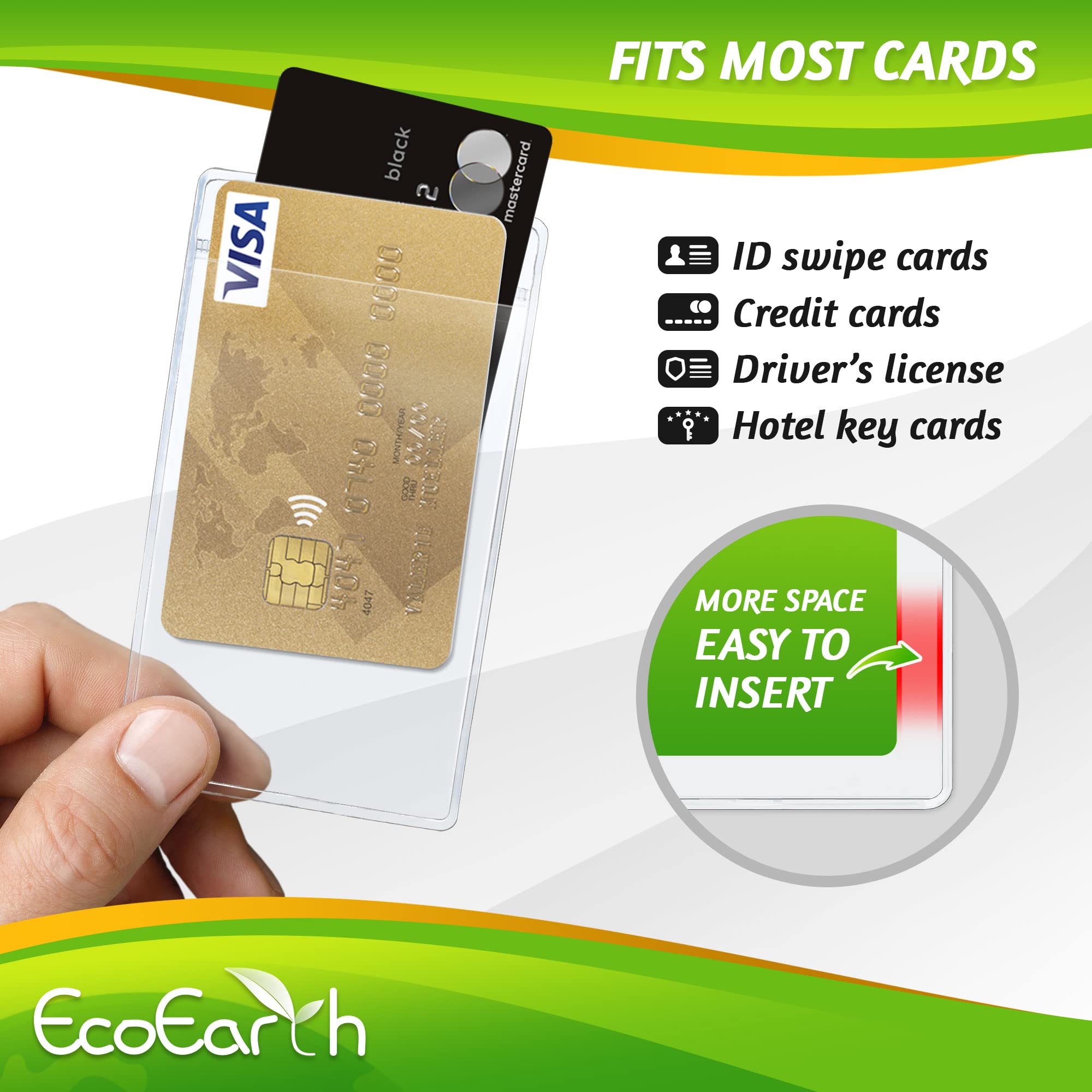 EcoEarth Vertical No Zipper ID Name Badge Holder with Soft Edge (Clear, 2.25x3.5 Inch, Bulk 100 Pack), Quick Loading Plastic Card Pouch, Nametag Sleeves