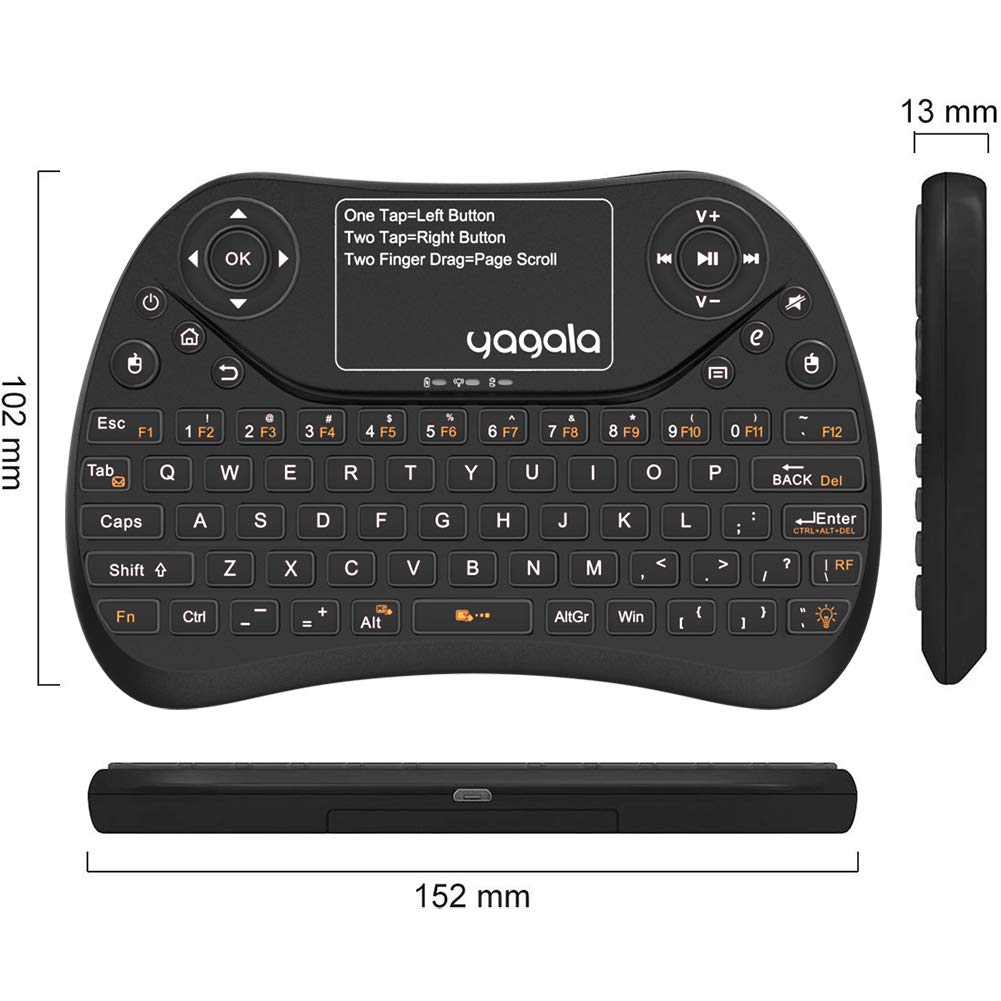 Sidiwen Backlit Mini Wireless Keyboard with Touchpad and Mouse, 2.4GHz Rechargeable, Remote Control with QWERTY Keypad for Android TV Box, iPTV, Xbox, TV, Projector, Raspberry pi, USB Devices, etc