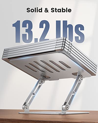 HUANUO Adjustable Laptop Stand, Aluminum Laptop Riser, Ergonomic Laptop Stand for Desk, Notebook Computer Stand Holder Compatible with 10-17β Laptops, Silver, HNLS07S