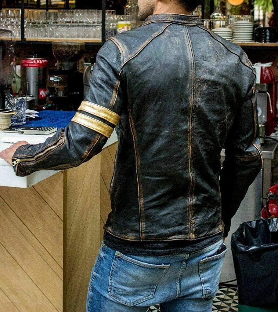 Mens Vintage Cafe Racer Motorcycle Distressed Biker Real Leather Jacket (as1, alpha, m, regular, regular, PD3, Medium)