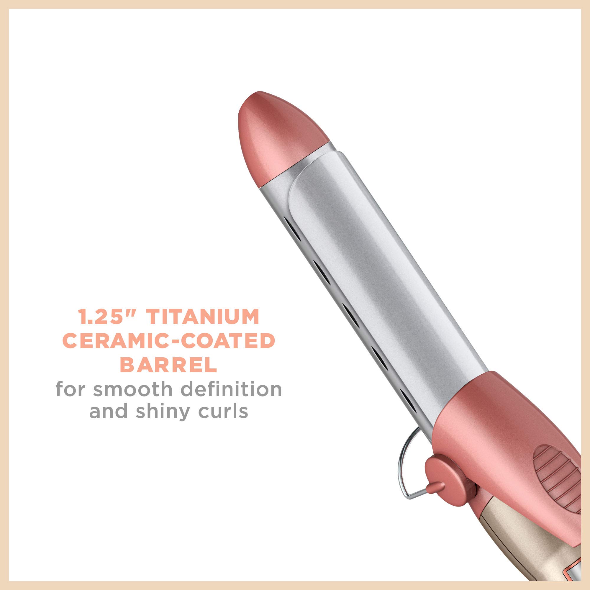 INFINITIPRO BY CONAIR Frizz Free 1 1/4-inch Titanium Ceramic Curling Iron, 1 ¼ inch barrel produces loose curls – for use on medium and long hair, Rose Gold