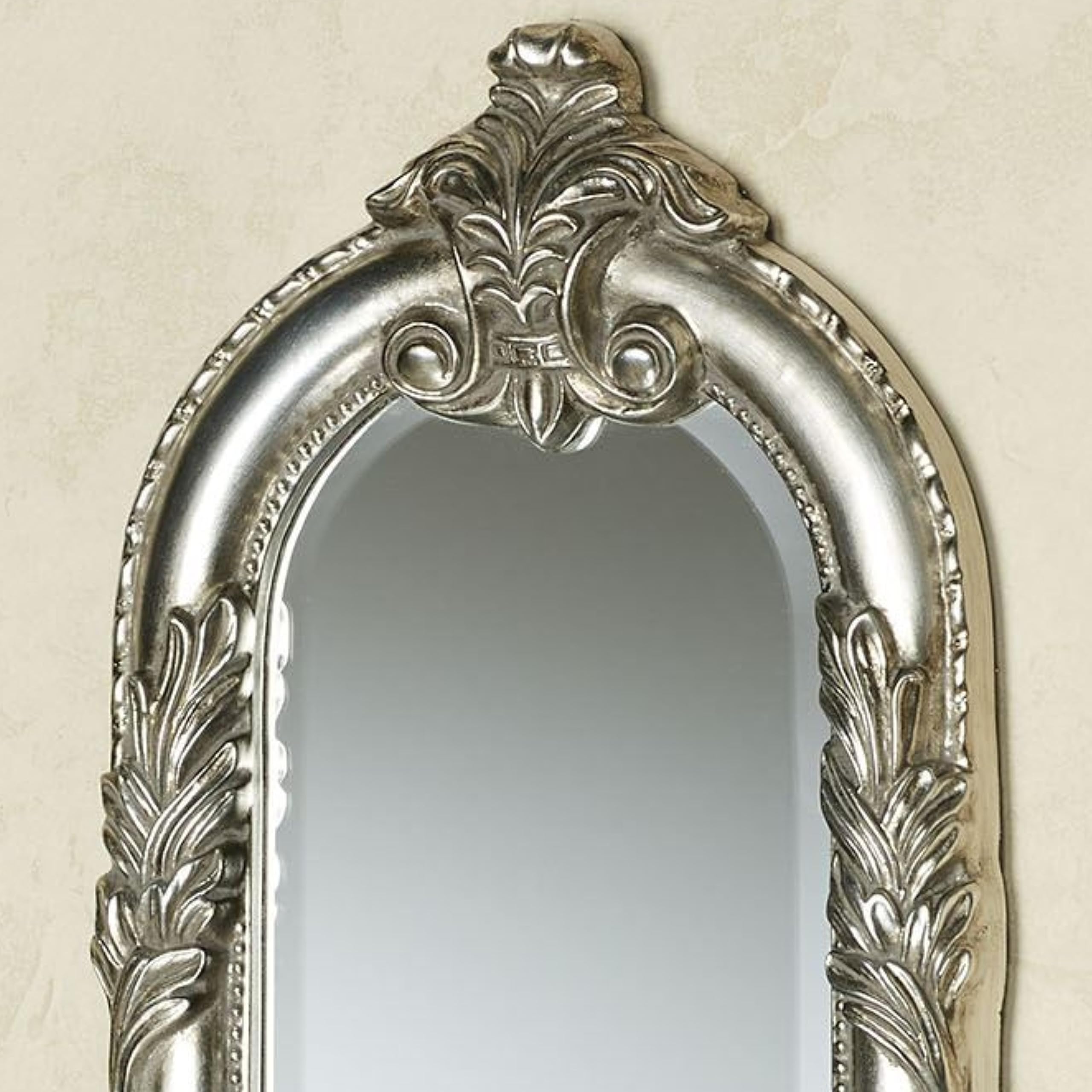 Touch of Class Royal Acanthus Panel Wall Mirror - Resin - Antique Silver - Beveled Glass - Victorian Style Accent Mirrors for Bedroom, Living Room, Dining Room, Hallway, Entryway, Foyer, Office