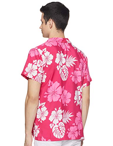 Stylore Hawaiian Shirt for Men Aloha Shadow Hibiscus Pink White Small