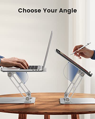 HUANUO Adjustable Laptop Stand, Aluminum Laptop Riser, Ergonomic Laptop Stand for Desk, Notebook Computer Stand Holder Compatible with 10-17β Laptops, Silver, HNLS07S