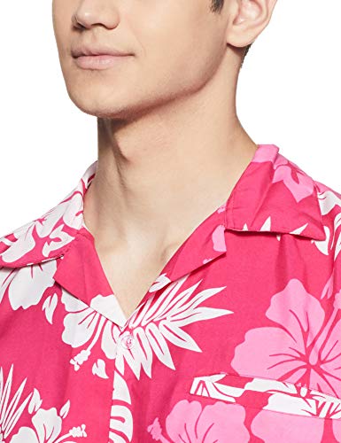 Stylore Hawaiian Shirt for Men Aloha Shadow Hibiscus Pink White Small