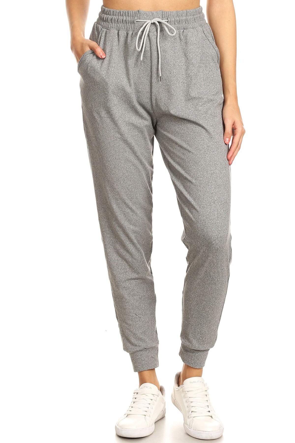 Leggings Depot Womens Relaxed fit Jogger Pants - Track Cuff Sweatpants with Pockets, Heather Grey, Medium