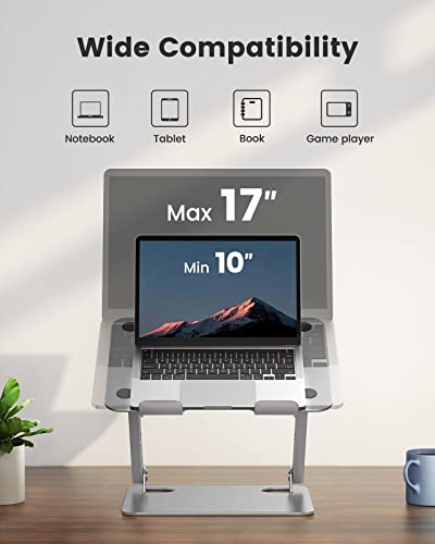 HUANUO Adjustable Laptop Stand, Aluminum Laptop Riser, Ergonomic Laptop Stand for Desk, Notebook Computer Stand Holder Compatible with 10-17β Laptops, Silver, HNLS07S