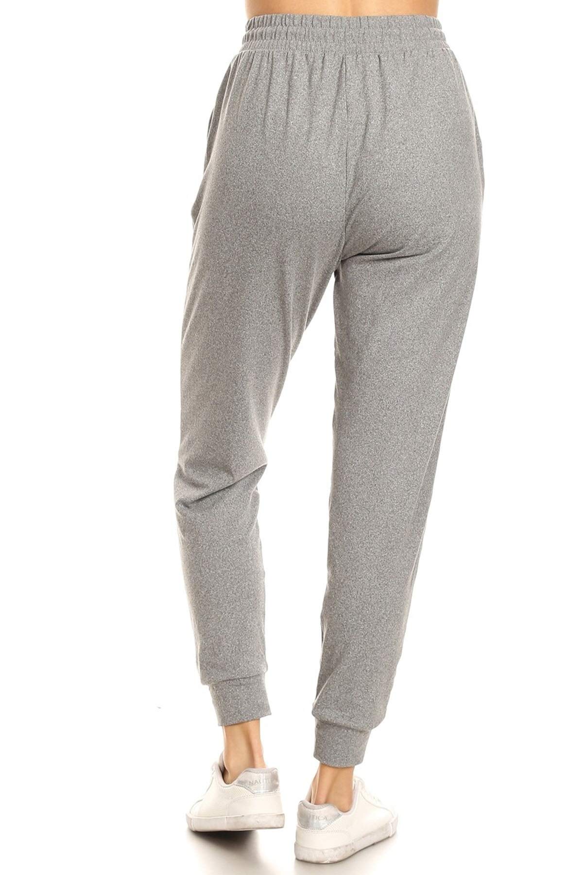 Leggings Depot Womens Relaxed fit Jogger Pants - Track Cuff Sweatpants with Pockets, Heather Grey, Medium