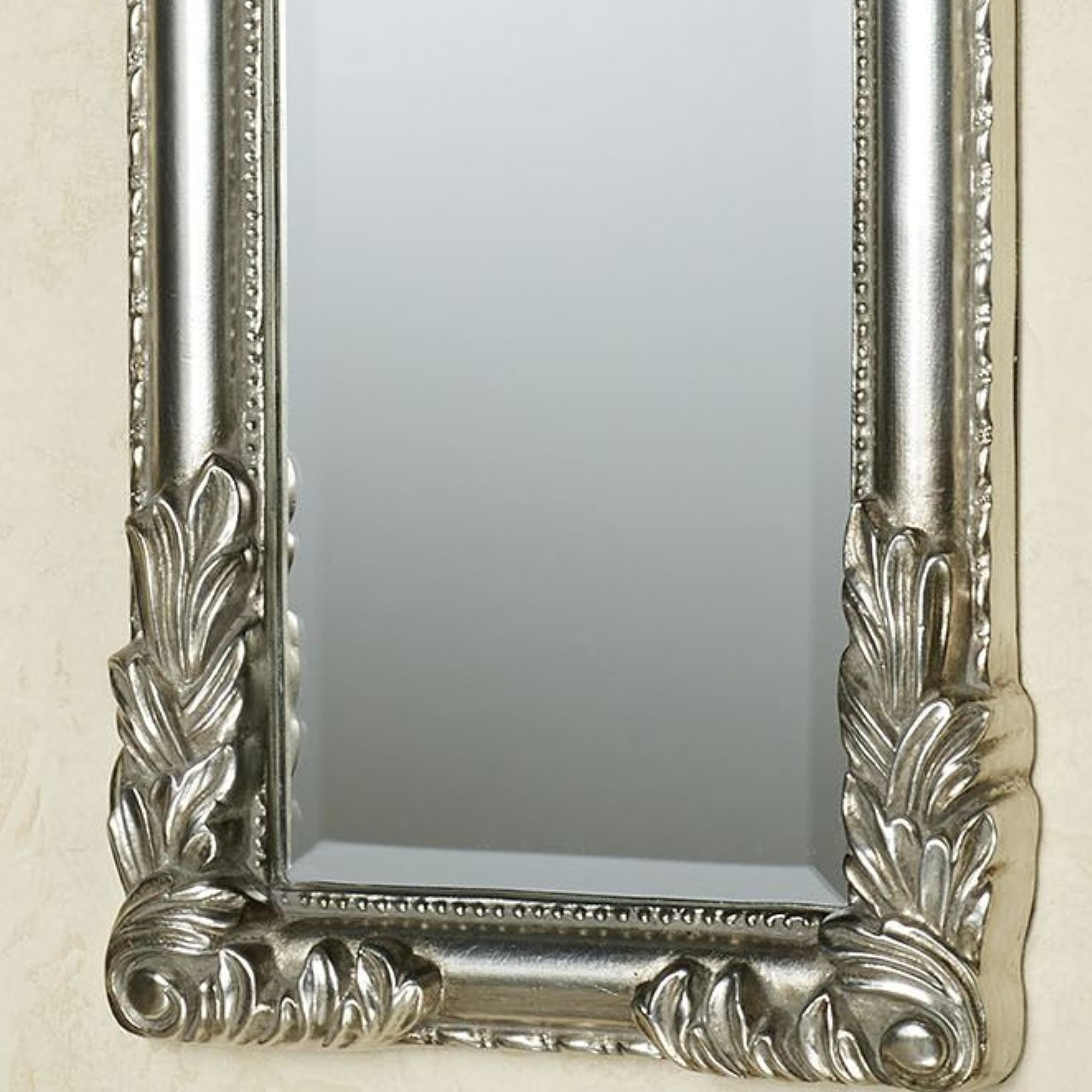 Touch of Class Royal Acanthus Panel Wall Mirror - Resin - Antique Silver - Beveled Glass - Victorian Style Accent Mirrors for Bedroom, Living Room, Dining Room, Hallway, Entryway, Foyer, Office