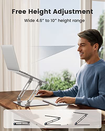 HUANUO Adjustable Laptop Stand, Aluminum Laptop Riser, Ergonomic Laptop Stand for Desk, Notebook Computer Stand Holder Compatible with 10-17β Laptops, Silver, HNLS07S