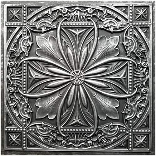 Faux Tin Glue up or Drop in Ceiling Tile TD10 Vintage Tin. Pack of 10 2'X2' tiles ~ 40 sq.ft. Easy to install PVC panels.Great for antique vintage look ceiling, 3D wall decor, DIY accent wall