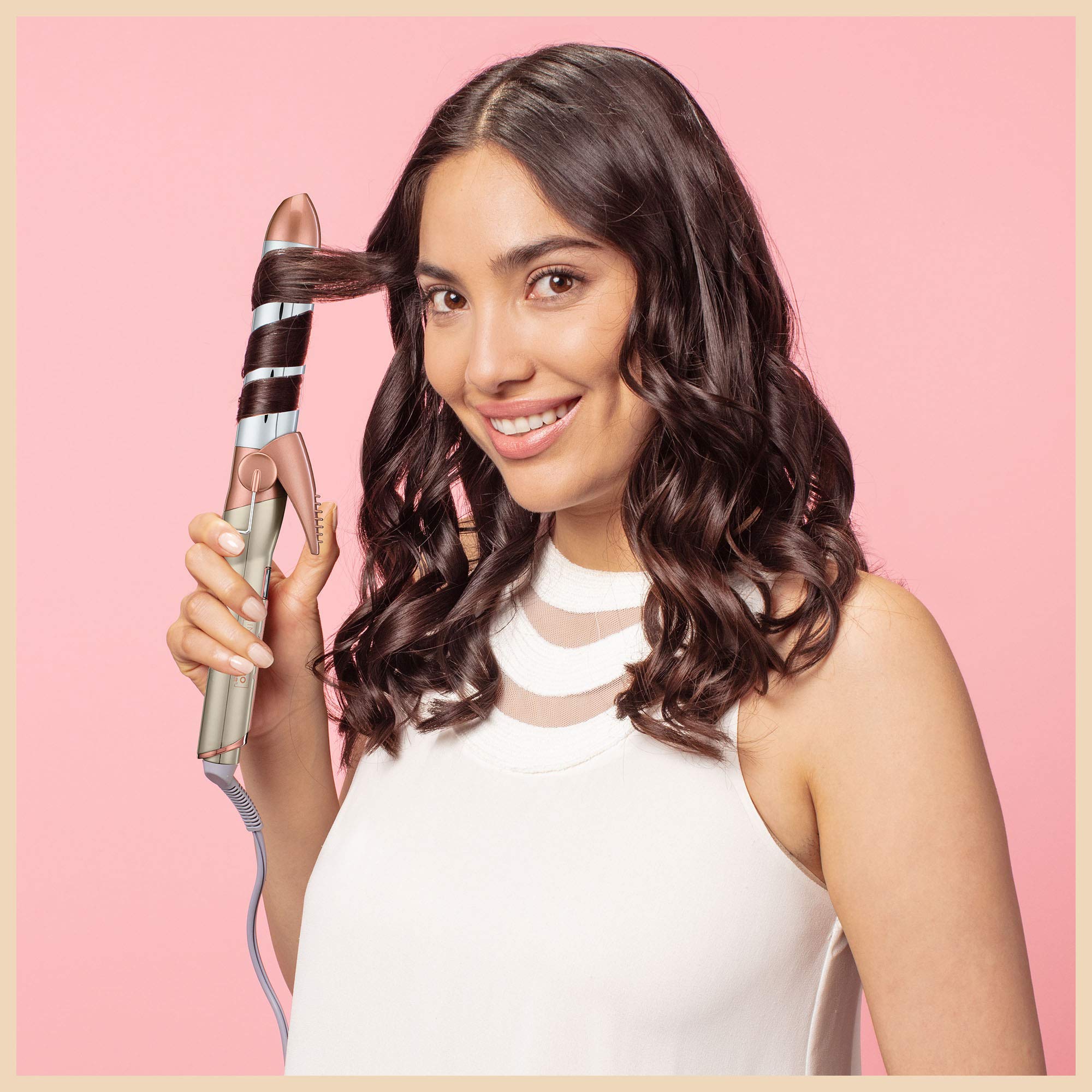 INFINITIPRO BY CONAIR Frizz Free 1 1/4-inch Titanium Ceramic Curling Iron, 1 ¼ inch barrel produces loose curls – for use on medium and long hair, Rose Gold