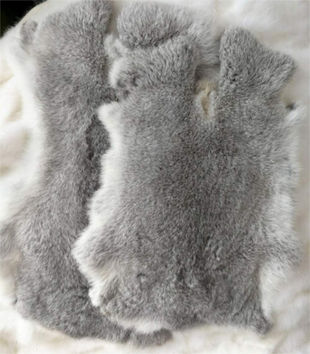 2Pack Real Natural Rabbit Fur Craft Grade Rabbit Pelts Sewing Quality Leather Rug Blanket (Cyan Gray)