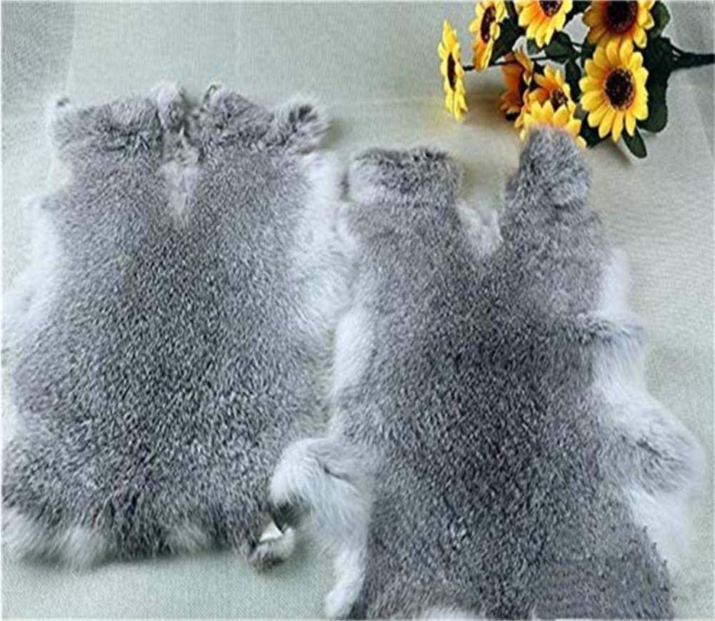 2Pack Real Natural Rabbit Fur Craft Grade Rabbit Pelts Sewing Quality Leather Rug Blanket (Cyan Gray)