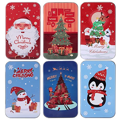 MASSTAR Gift Card Holder Small Gift Tin Boxes for Christmas Geeting FOR Cards,Money,Keys.Gift Card Box with Kraft Paper Hoop Good For Christmas Stocking Stuffers.6 pack set(4.33 ×2.6 * 0.6 in.