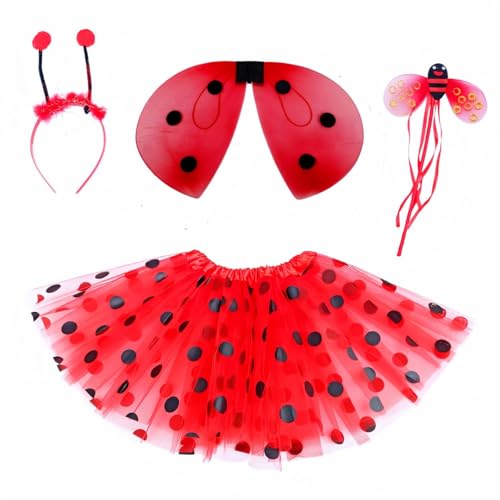 Danballto Ladybug Costume for Toddler Girls Tutu Wings Kids Halloween Costume for Girls Party Favo Dress Up r (red Black)