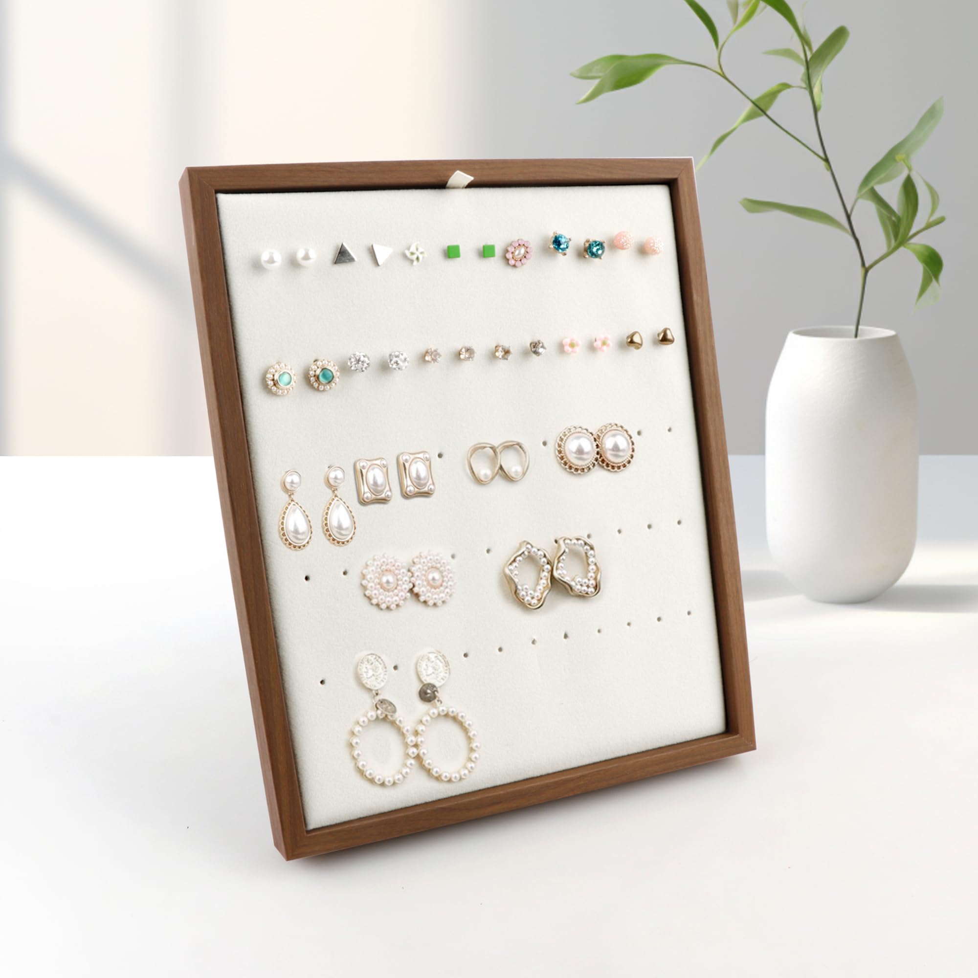 Homeanda Velvet L-Shaped 50 Slots Ring Earring Jewelry Display Tray Organizer Holder (L-Shaped 60Hole)