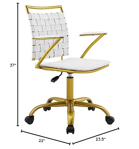 Modway Fuse Webbed Back Faux Leather and Gold Metal Adjustable Office Chair, White