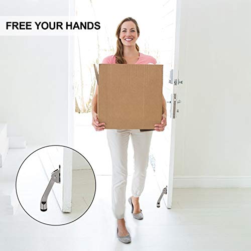 4 Packs Kickdown Door Stop for Heavy Door Garage Door with Rubber Tip and Spring Lever Metal Kickstand Door Stopper Hinge