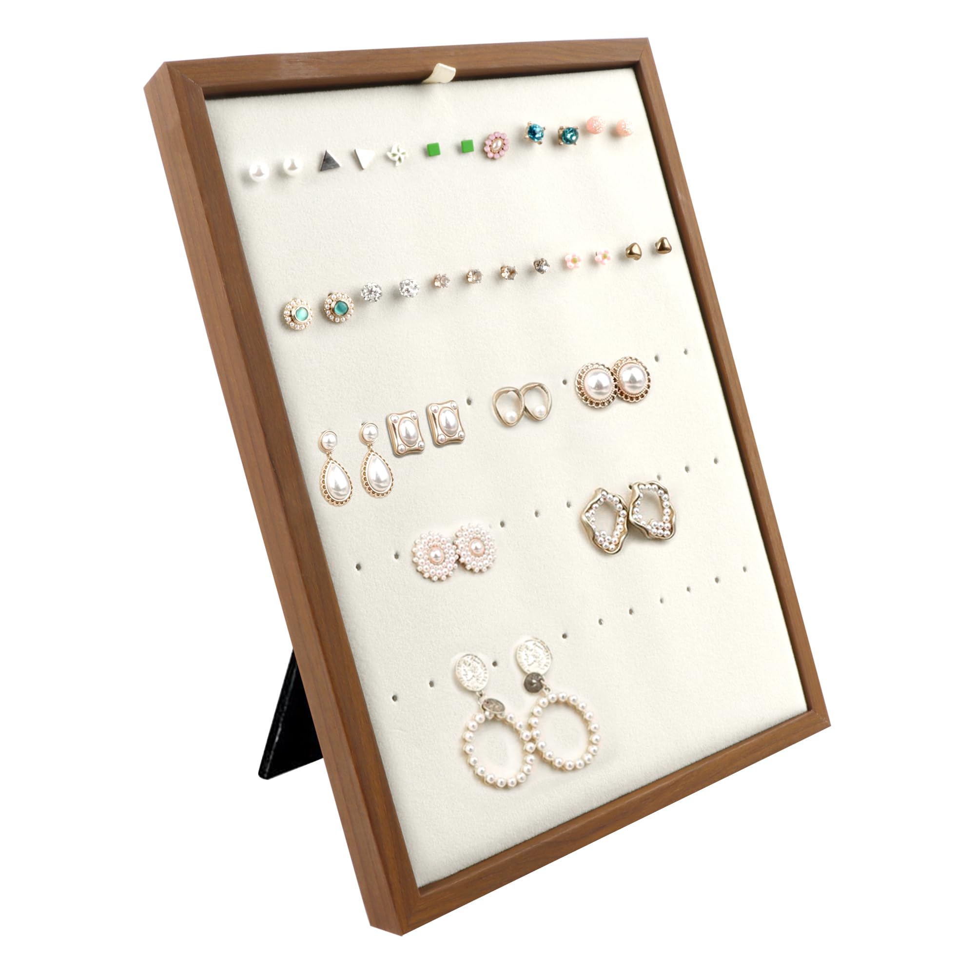 Homeanda Velvet L-Shaped 50 Slots Ring Earring Jewelry Display Tray Organizer Holder (L-Shaped 60Hole)