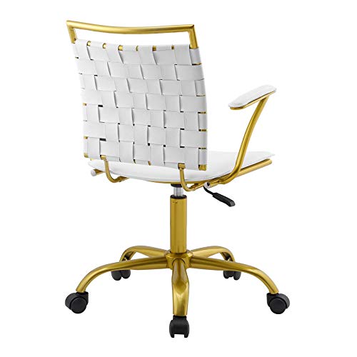 Modway Fuse Webbed Back Faux Leather and Gold Metal Adjustable Office Chair, White